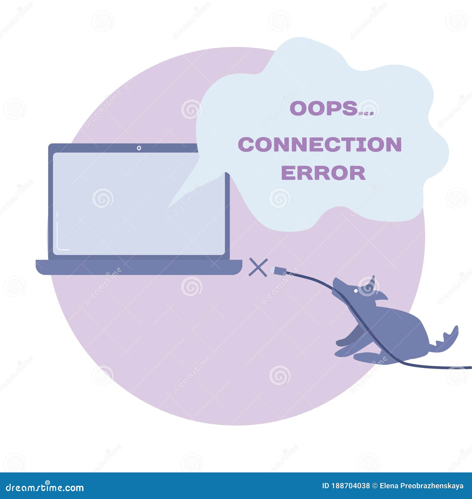 Network Connection Error Page for Website Design. the Dog Pulls Out the ...