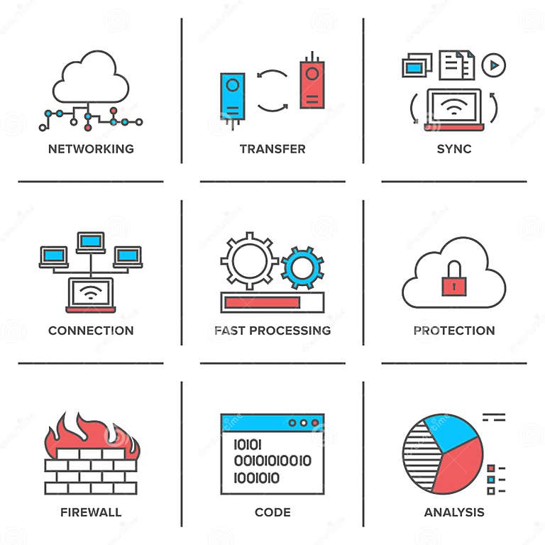 Network and Connection Line Icons Set Stock Illustration - Illustration ...