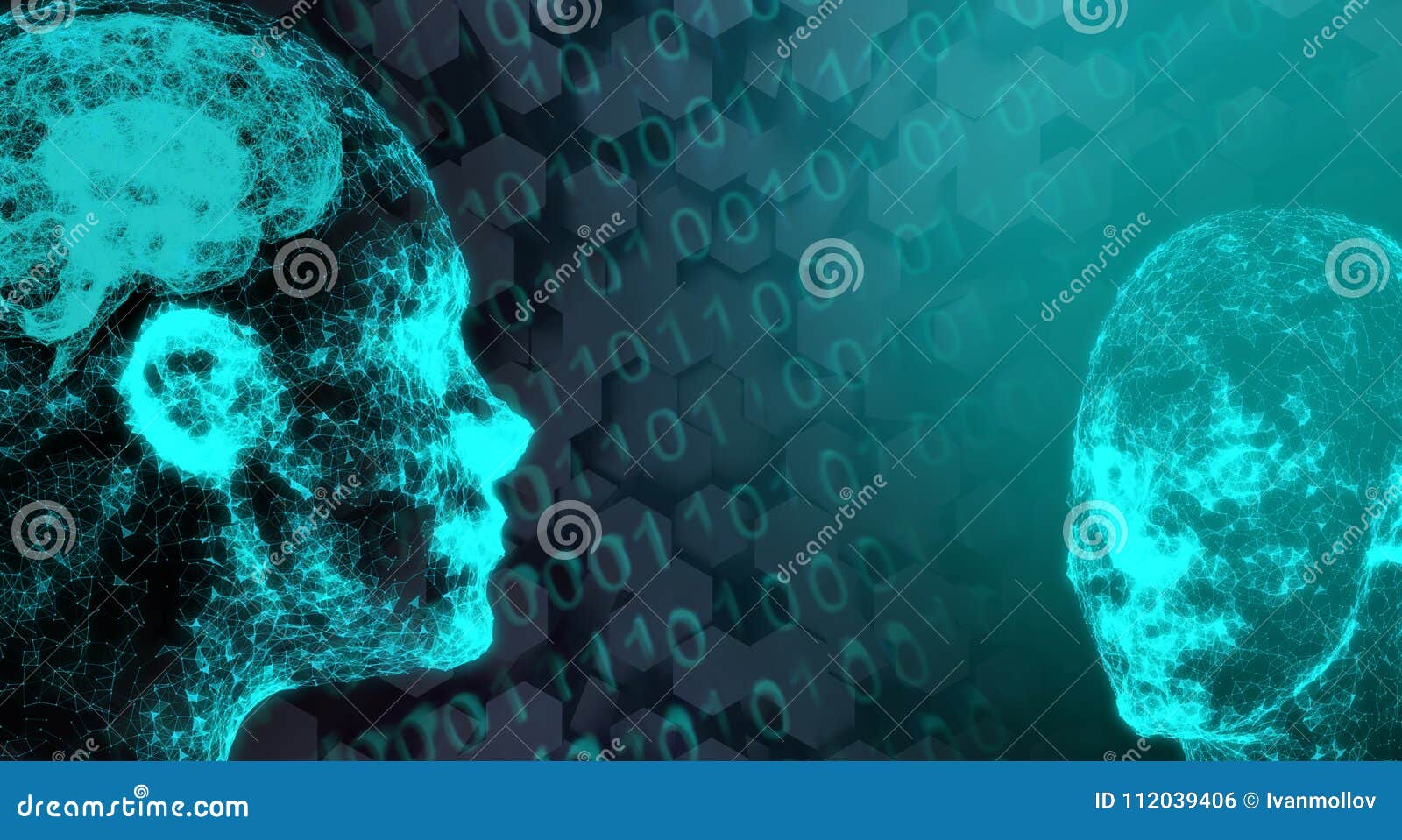 Network Connection Mesh of Human Head with Brain on Binary Code Stock ...