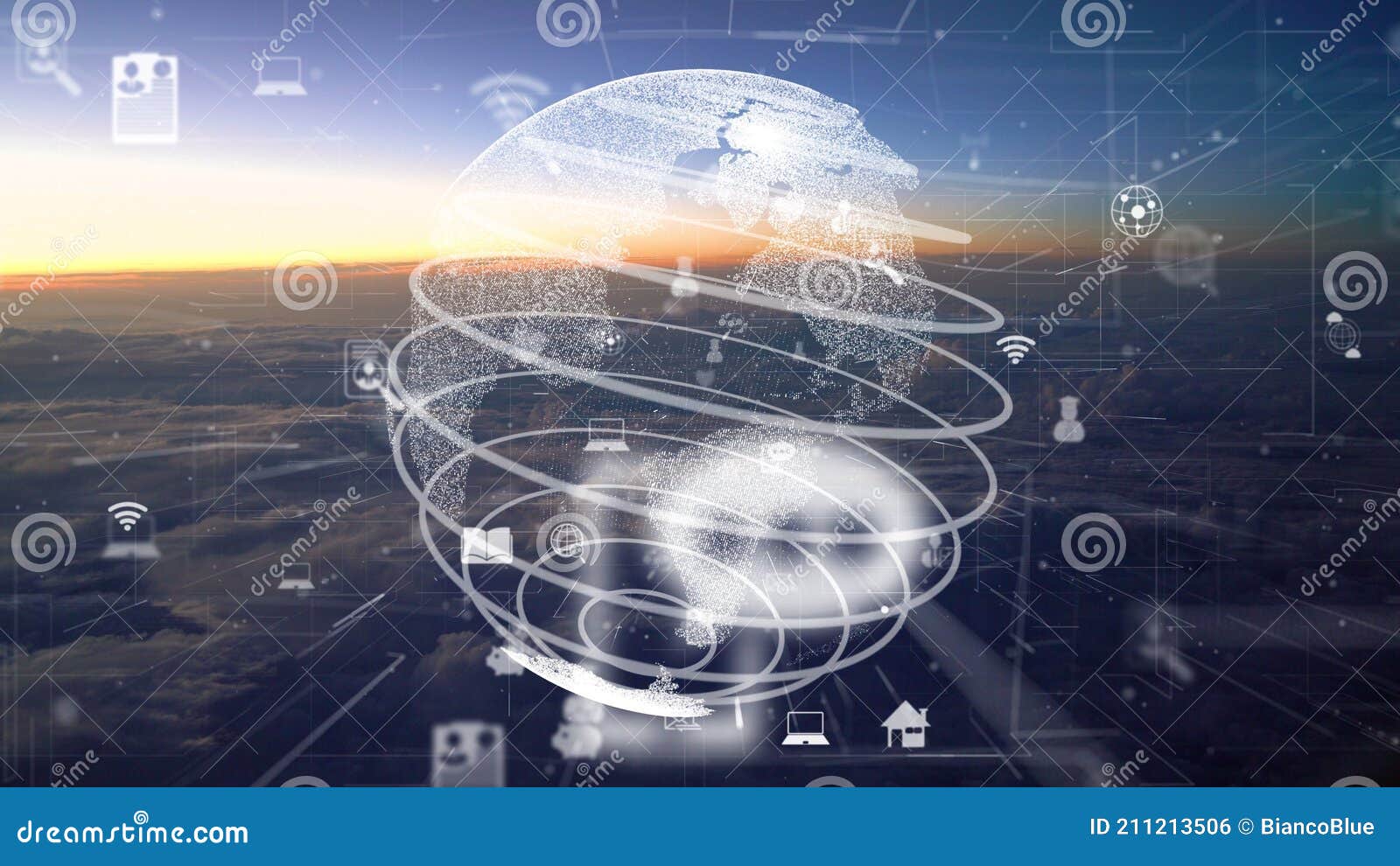 Network of Connection Modernization Over Clouds in the Sky Stock Photo ...