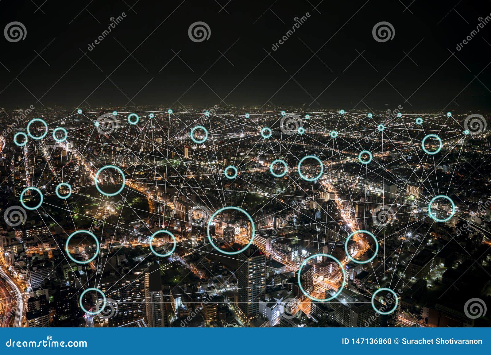 Network Connection with Neon Light Circle and Empty Inside for Any ...