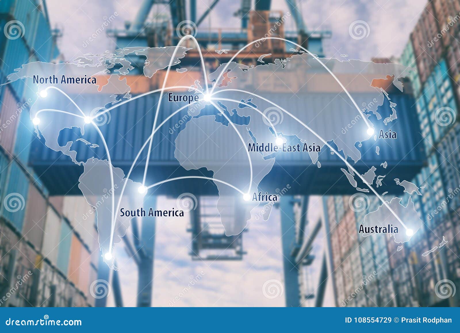 Network Connection Partnership Logistics and World Map with Port Stock ...