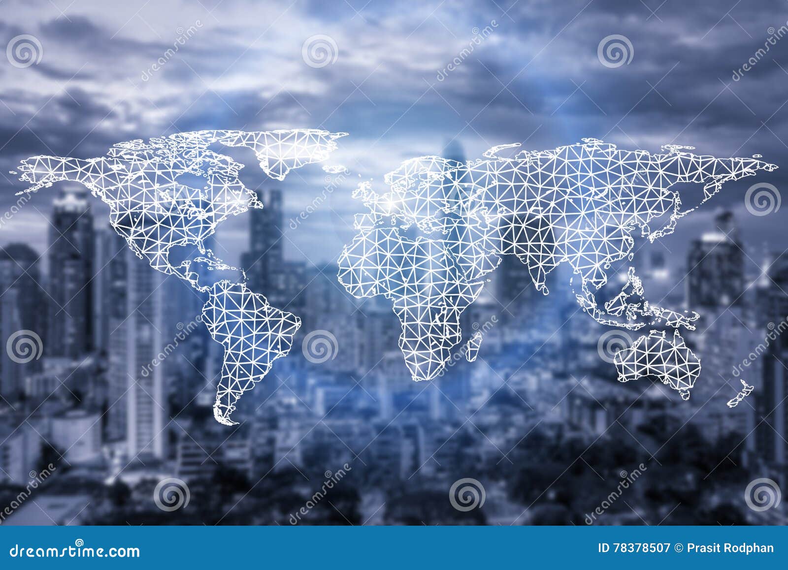 Network Connection Partnership and World Map with City Stock Image ...
