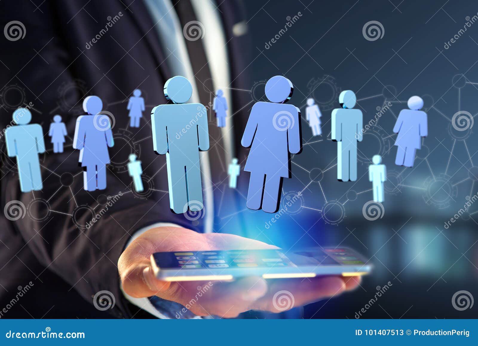 Network Connection with People Linked Each Other - 3D Rendering Stock ...