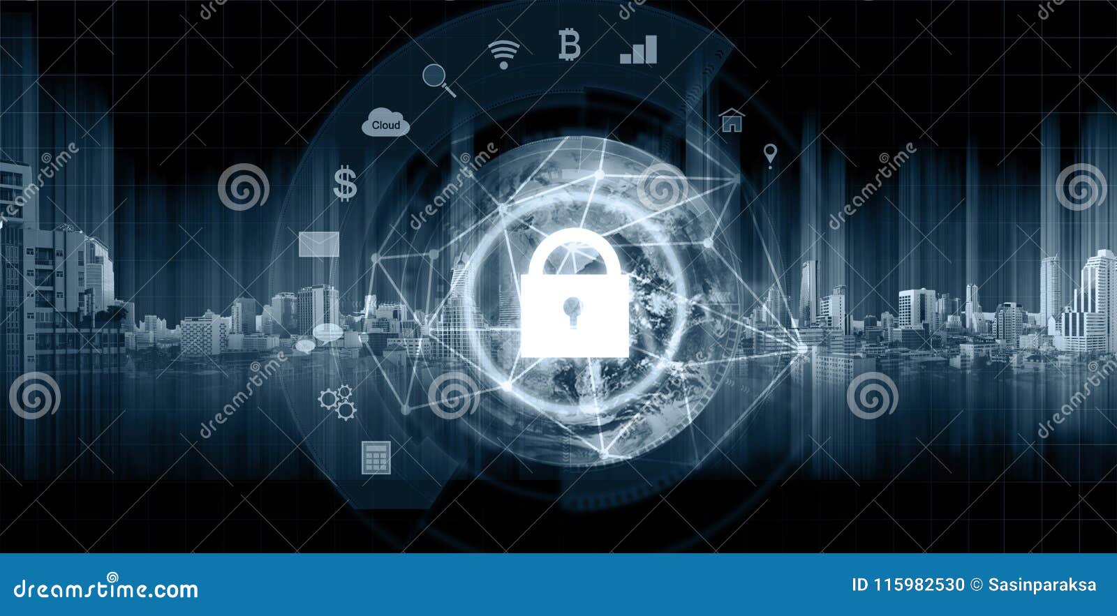 Network Connection Security System Technology. Globe and Network ...