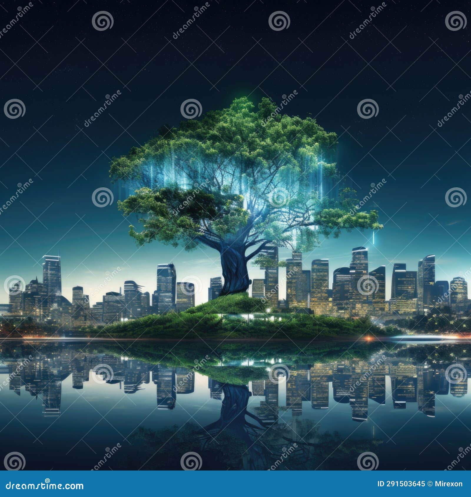 Network Connection Technology or Big Data Concept, Blue Cyber Tree with ...