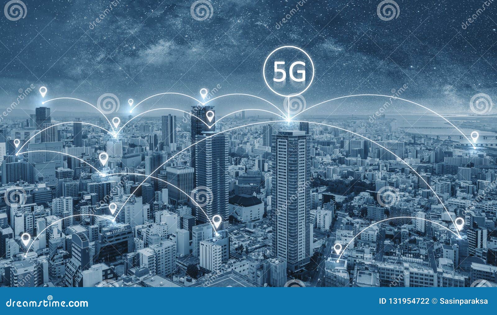 Network Connection Technology in the City, with 5g Internet Networking ...