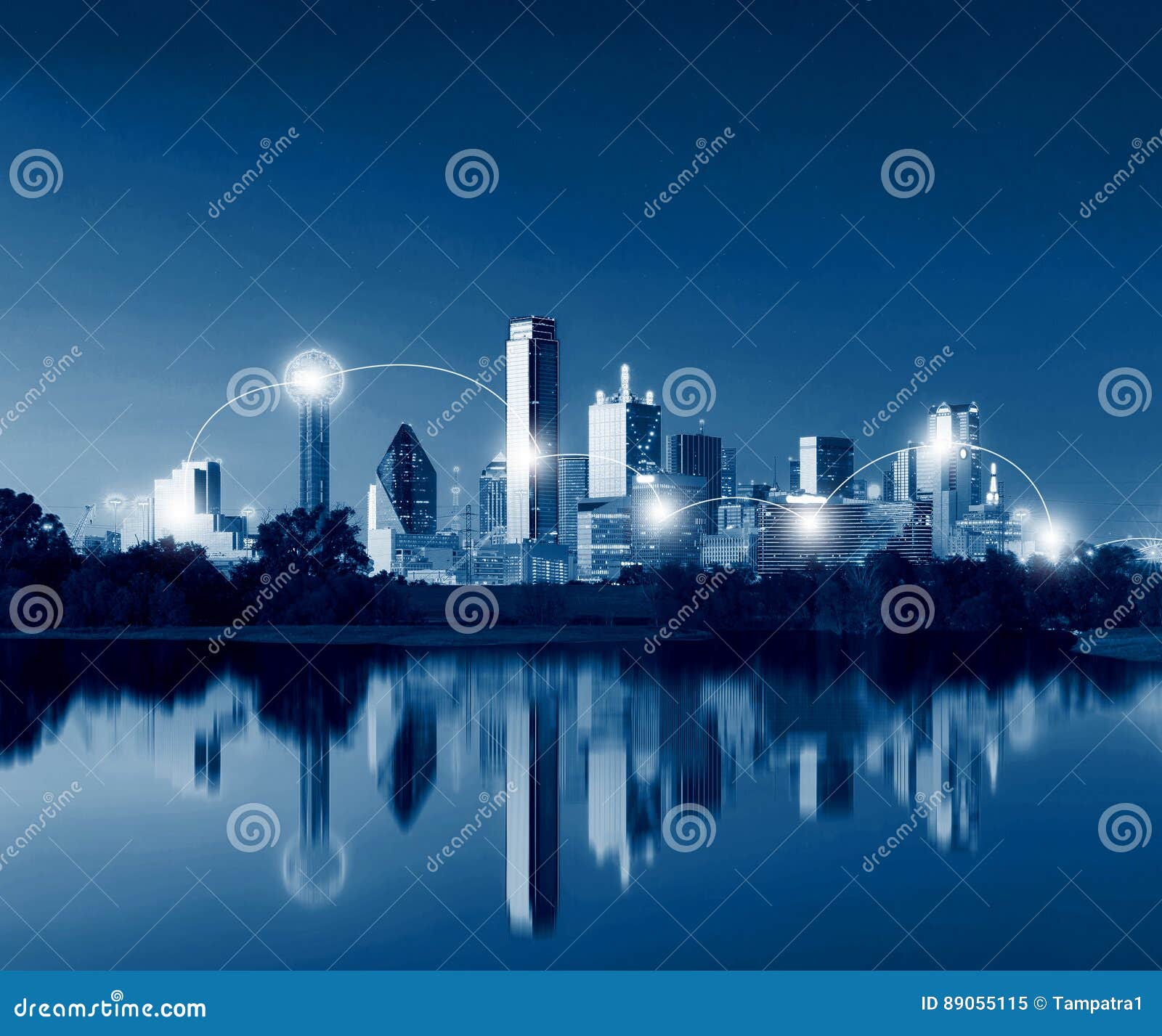 Network and Connection Technology Concept of Dallas Skyline Reflection ...
