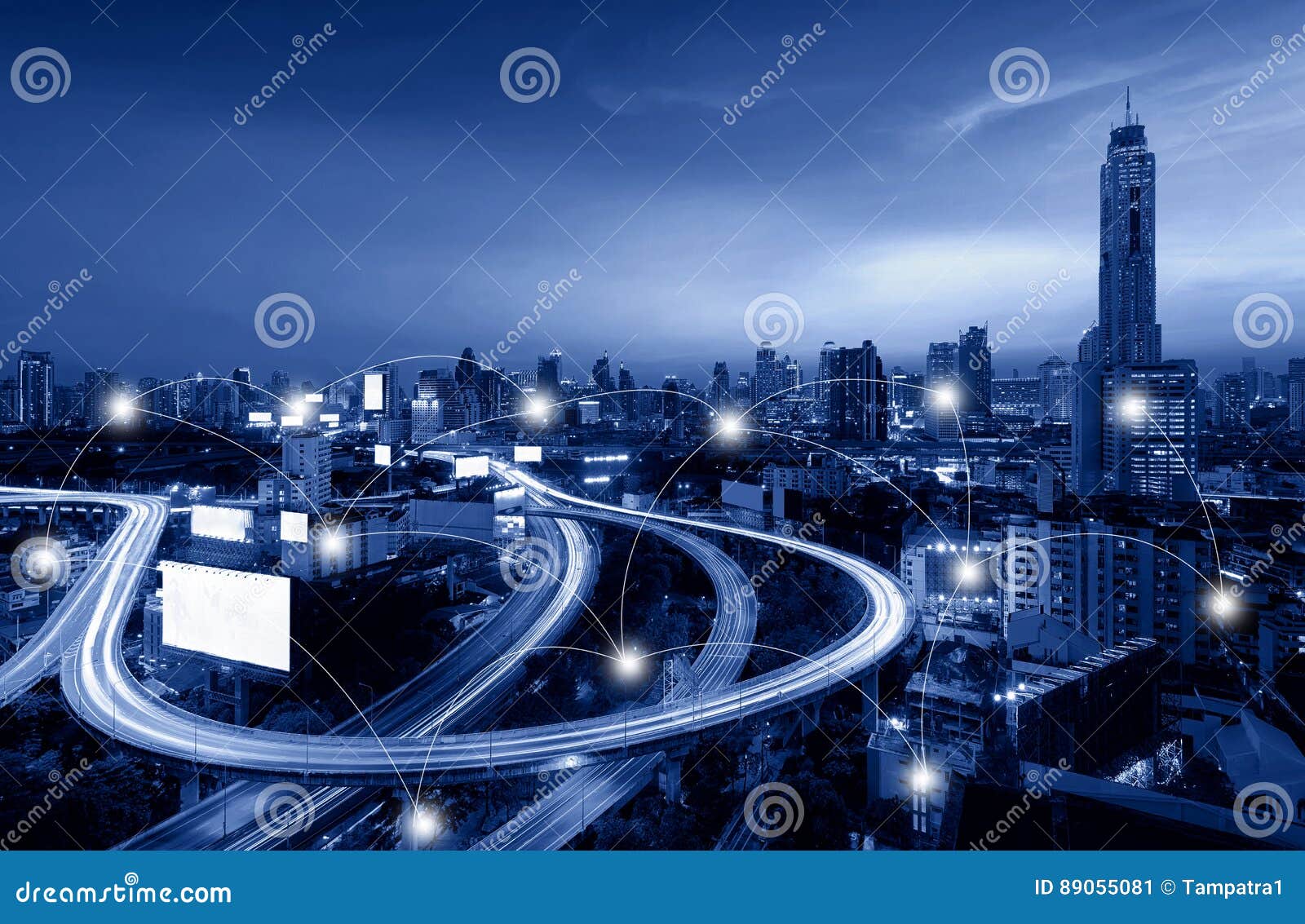 Network and Connection Technology Concept of Downtown Bangkok Hi Stock ...