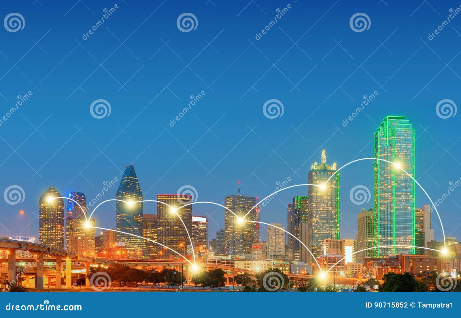 Network and Connection Technology Concept of Downtown Dallas, Te Stock ...
