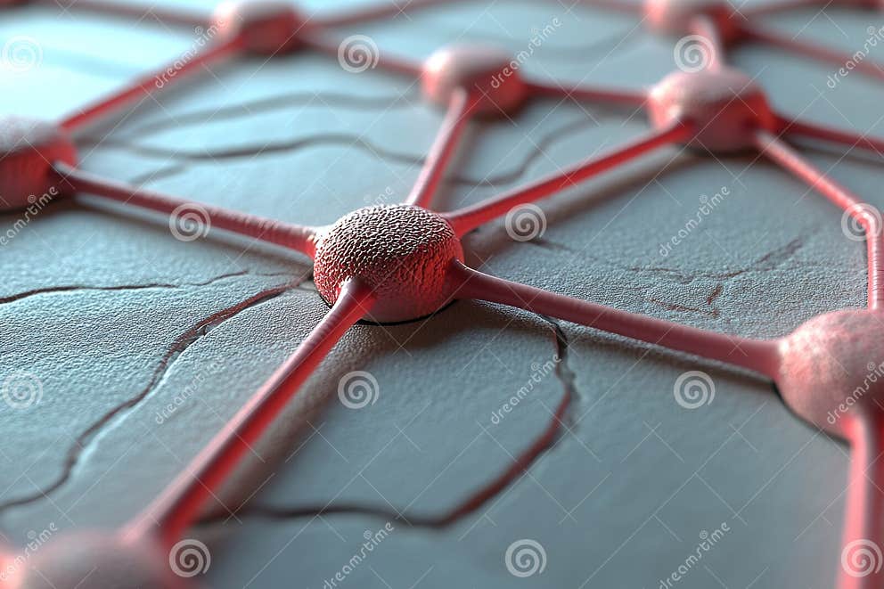 A Network and Connection Visual with Red and White Dots on a Plain ...