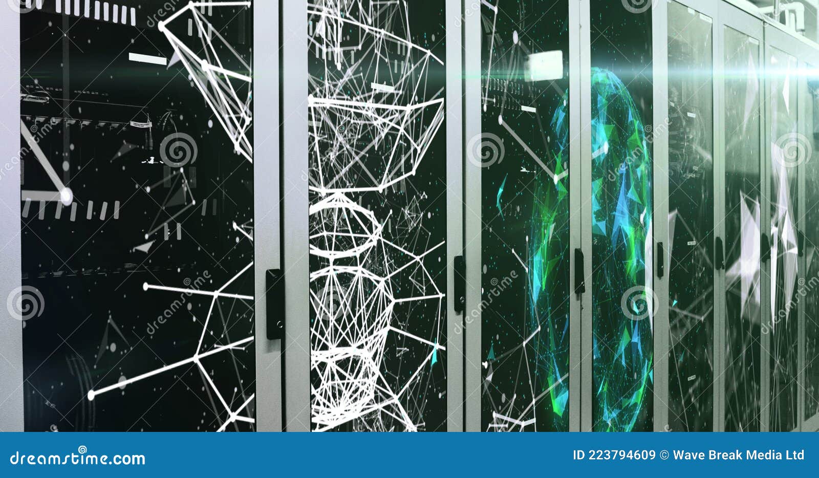 Network of Connections Forming a Globe Over Server Room Stock Image ...
