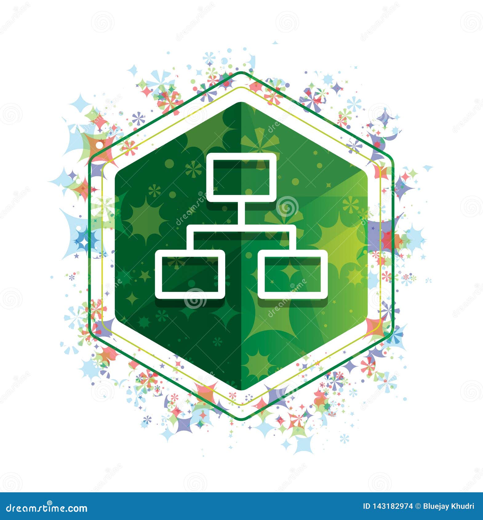 Network Connections Icon Floral Plants Pattern Green Hexagon Button ...