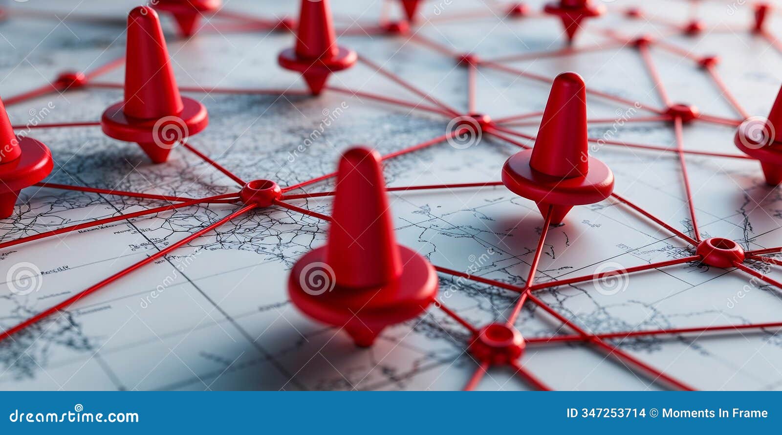 Network Connections Marked by Red Pins on a Detailed Map Showing a ...
