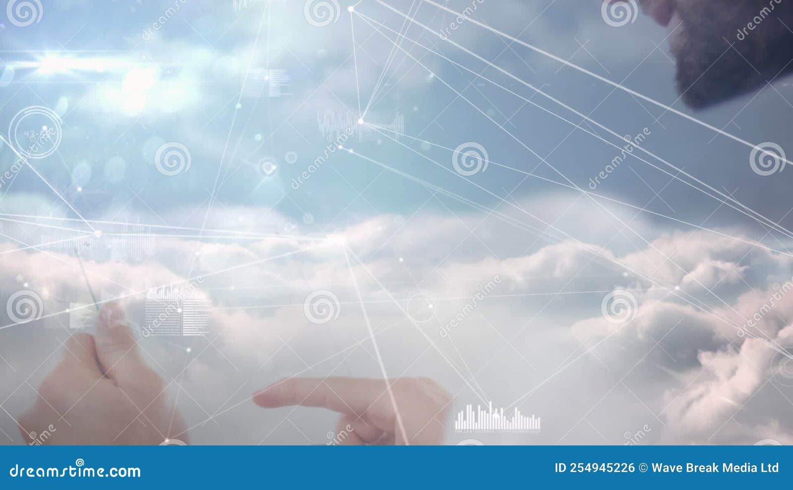 Network of Connections Over Clouds in Sky Stock Footage - Video of ...