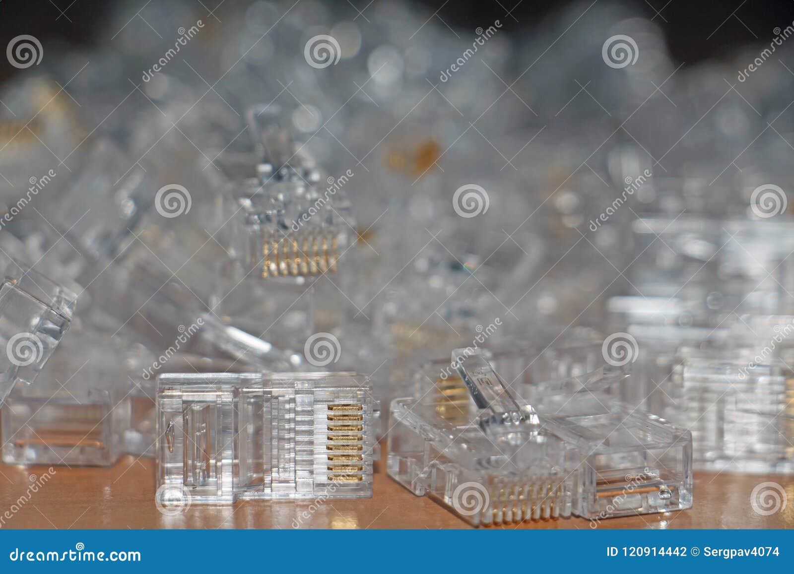 Network Connector RJ-45 on a Wooden Table Stock Photo - Image of object ...