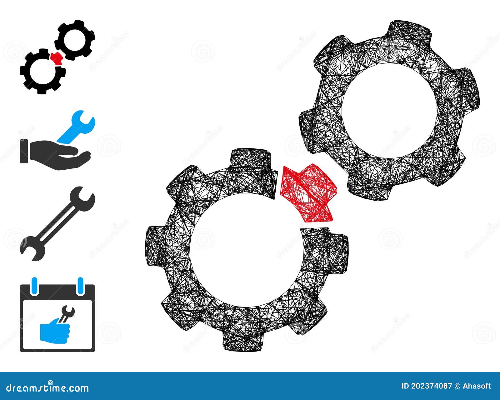 Network Damaged Gears Vector Mesh Stock Vector - Illustration of fault ...