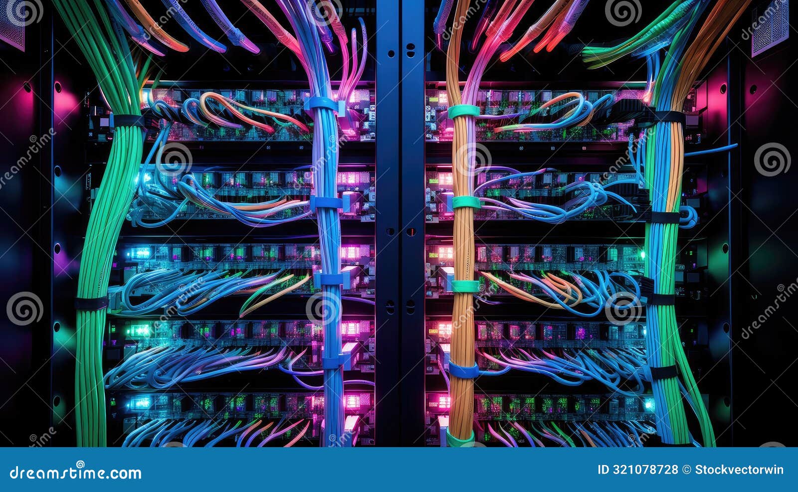 Network data center cables stock illustration. Illustration of rack ...