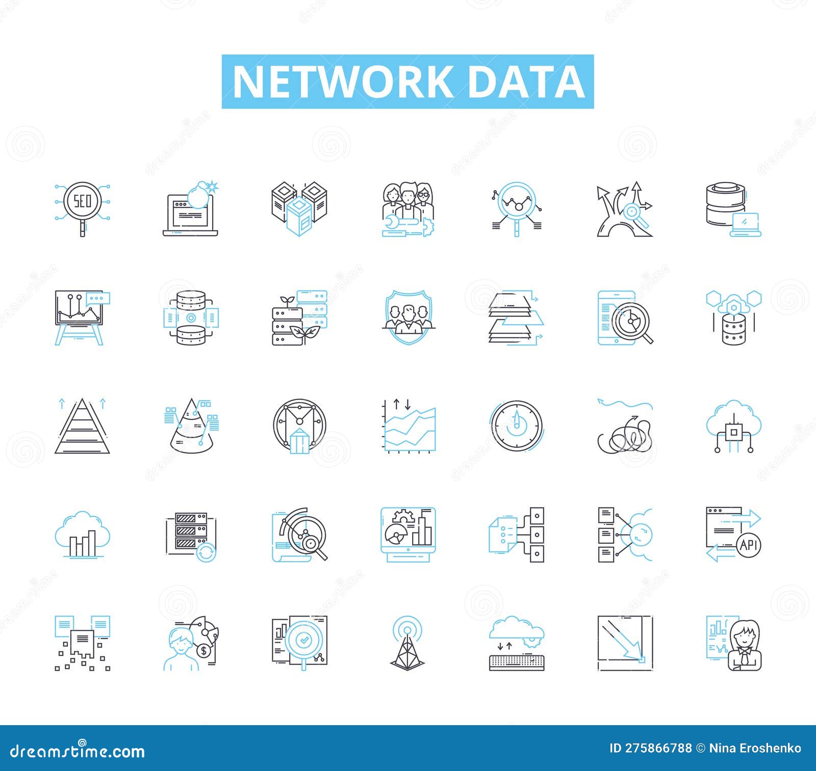Network Data Linear Icons Set. Connectivity, Traffic, Latency ...