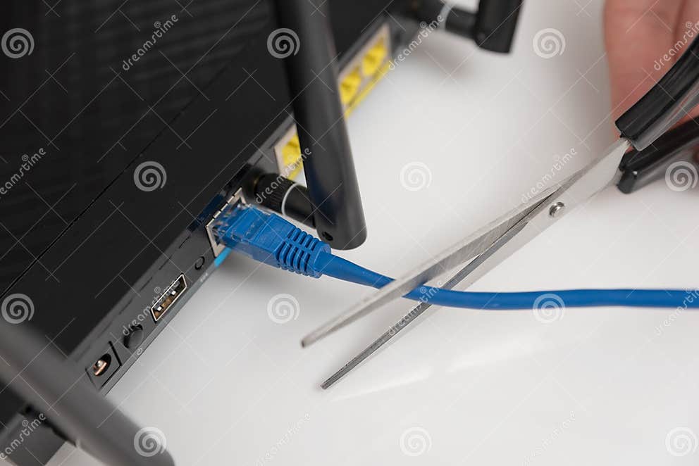 Network and Data Protection Concept with Scissors Stock Photo - Image ...