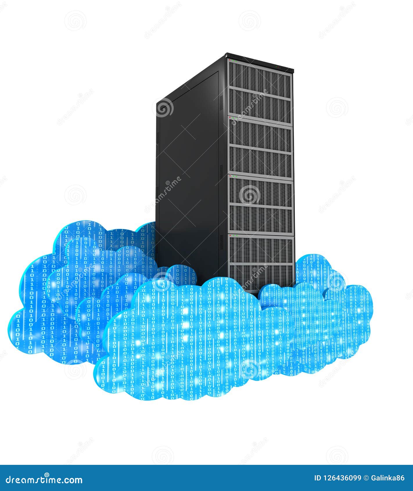 Network Data Server with Cloud and Binary Code Stock Illustration - Illustration of cloud ...