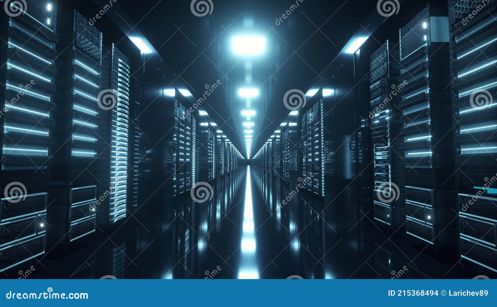 Network and Data Servers Behind Glass Panels in a Server Room. 3d ...