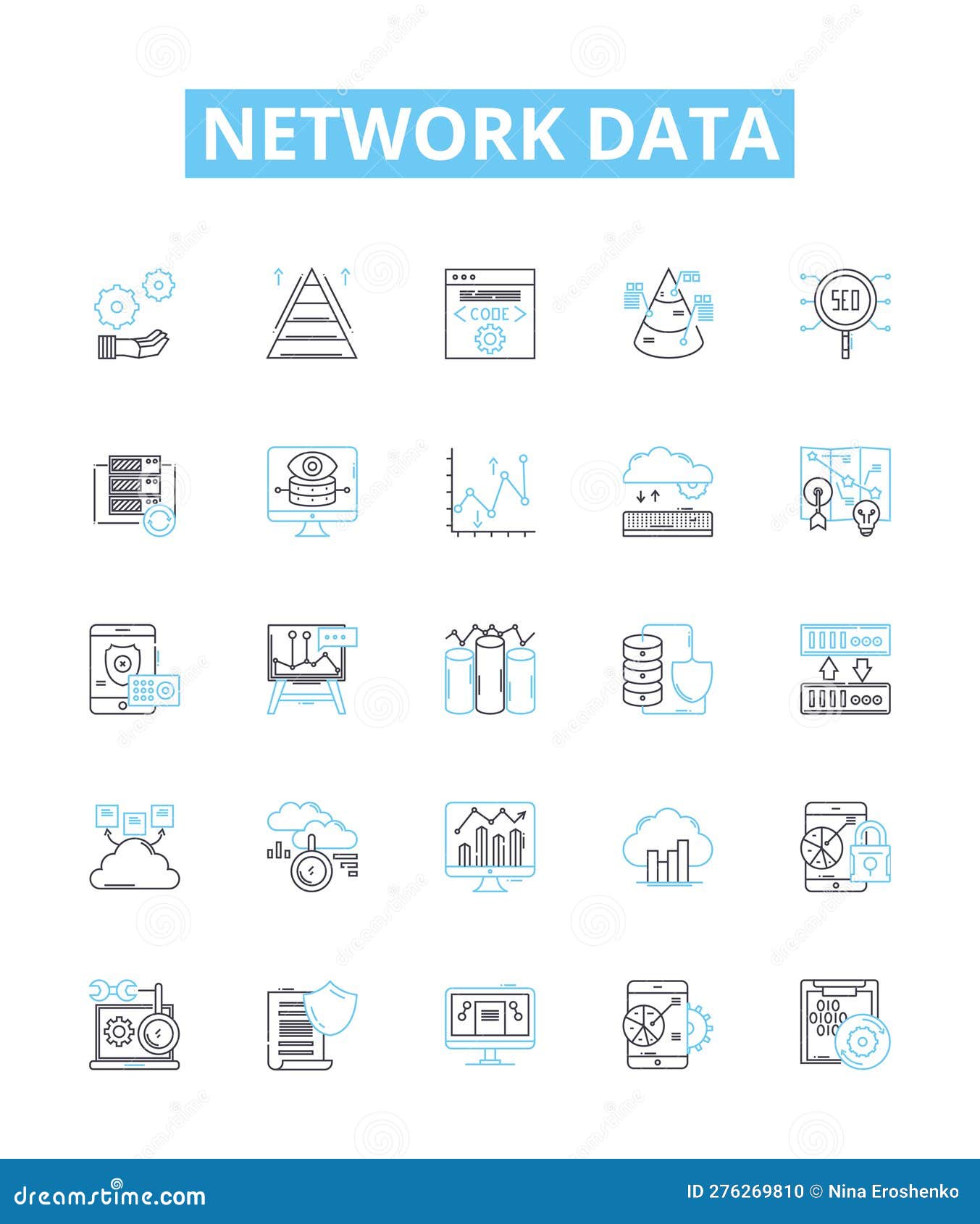 Network Data Vector Line Icons Set Networking Data Transfer Protocols Connectivity
