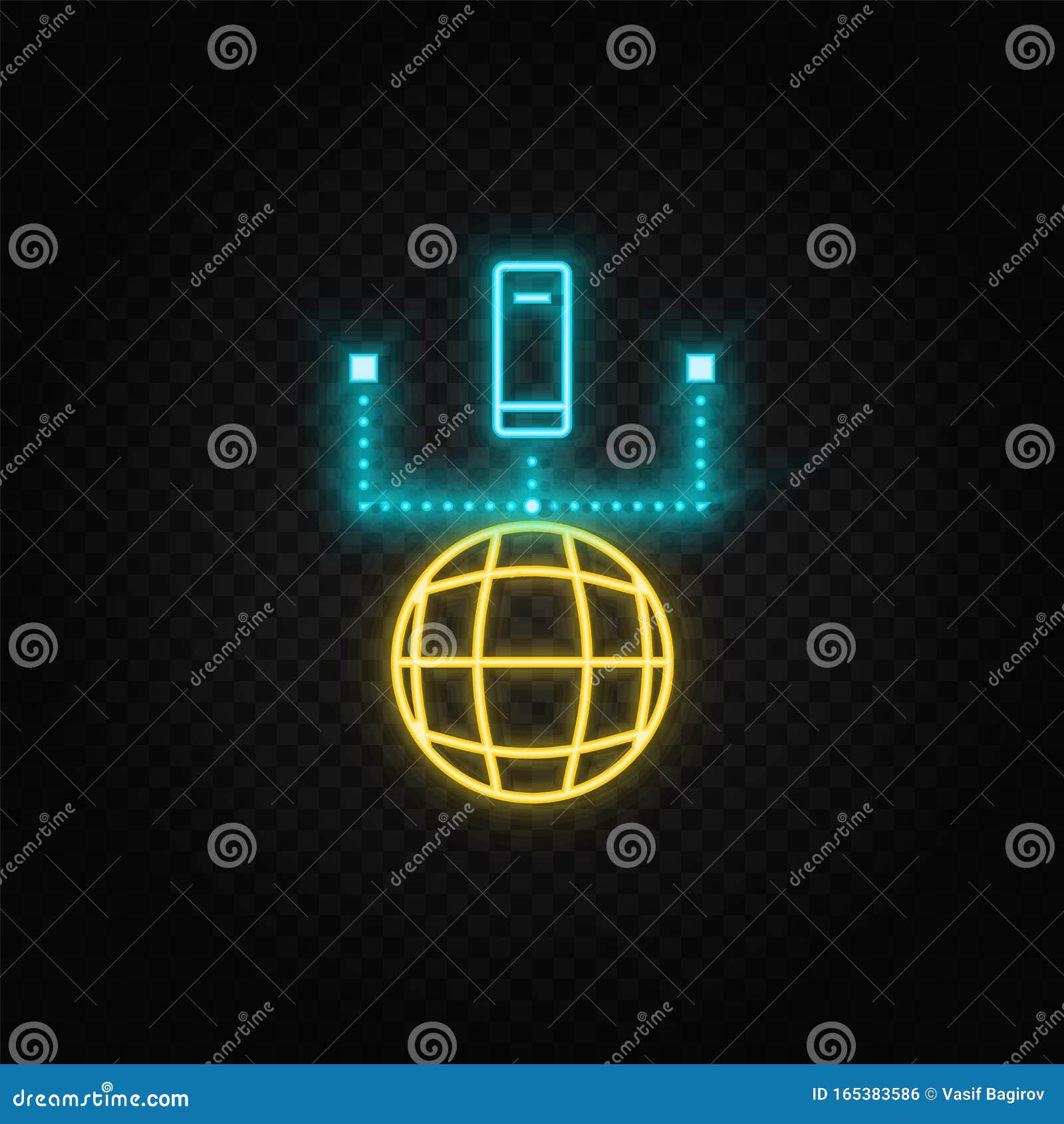 Network, Database Neon Vector Icon. Blue and Yellow Neon Vector Icon ...