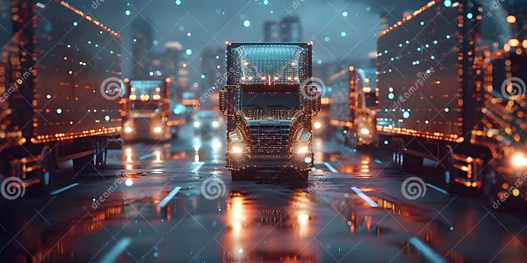 A Network of Delivery Trucks Transporting Goods Globally Using Advanced ...