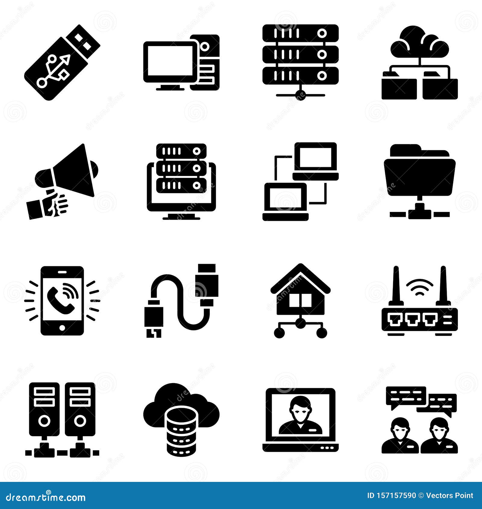 Network Devices Glyph Icons Pack Stock Vector - Illustration of folder ...