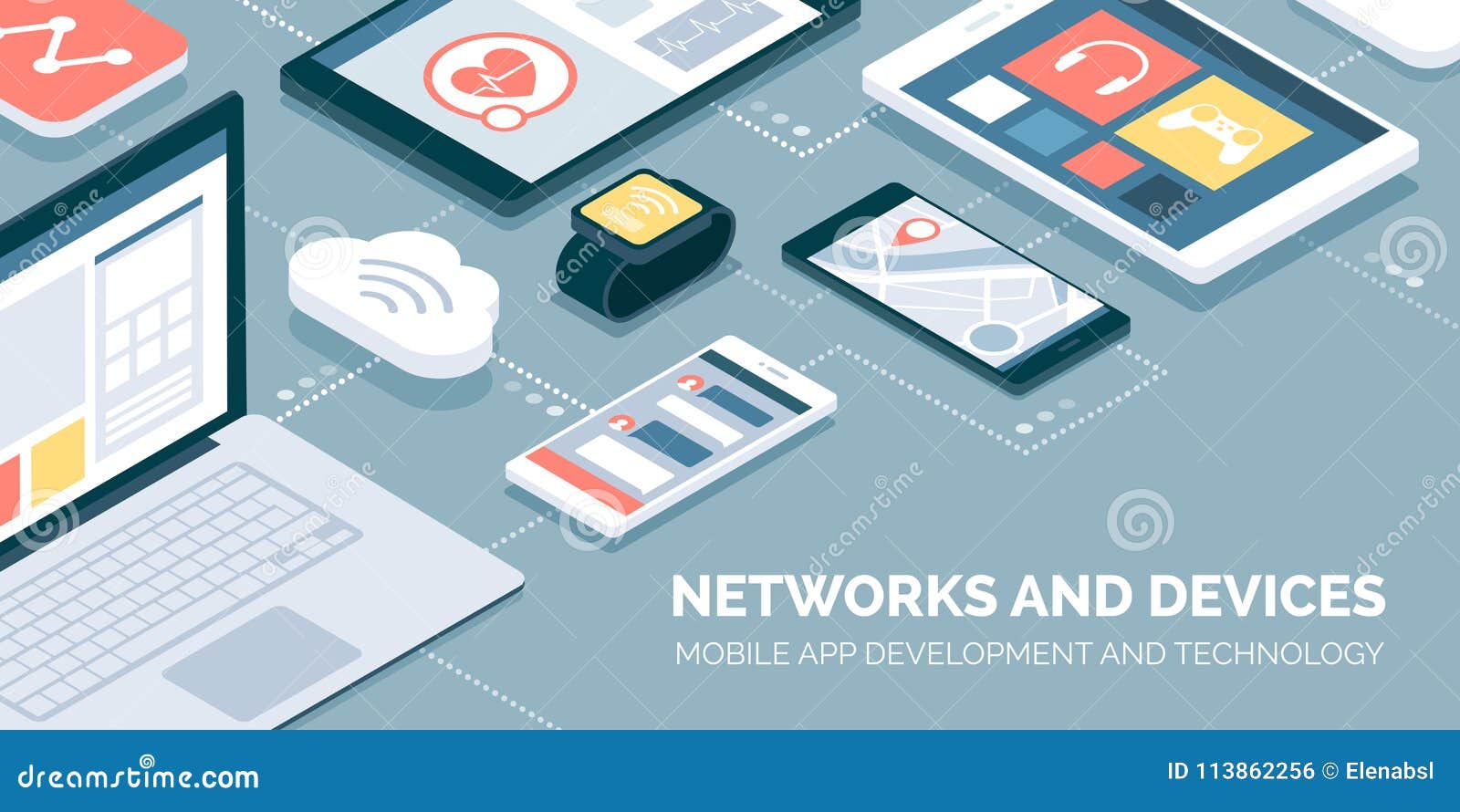 Network of Devices and Mobile Apps Stock Vector - Illustration of ...