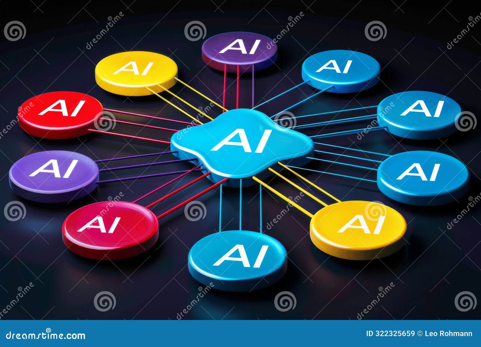 Network Diagram with AI Nodes and Connections, Representing Artificial ... Network Diagram with AI Nodes and Connections, Representing Artificial ...