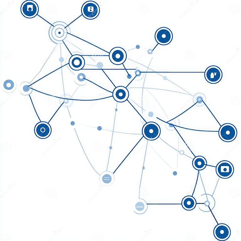Network Diagram with Connected Nodes and Icons on Abstract Background ...