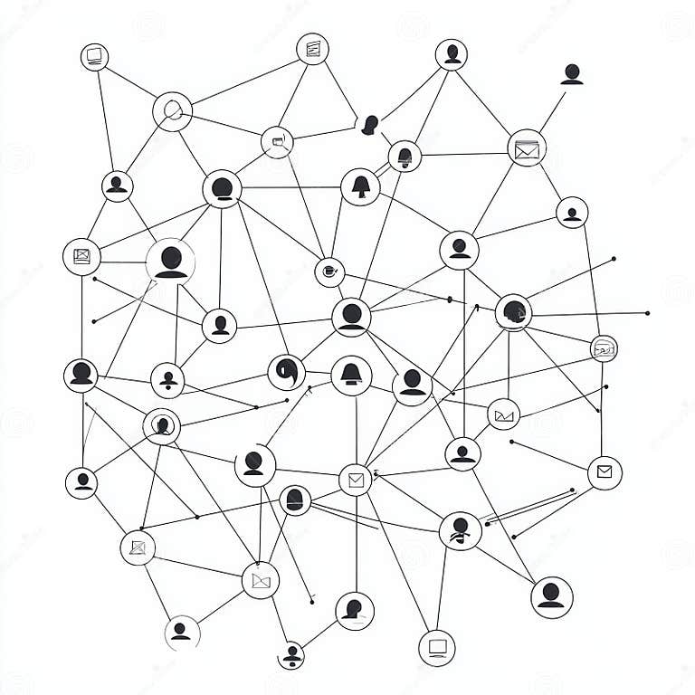 Network Diagram Depicting Interconnected User Icons and Communication ...