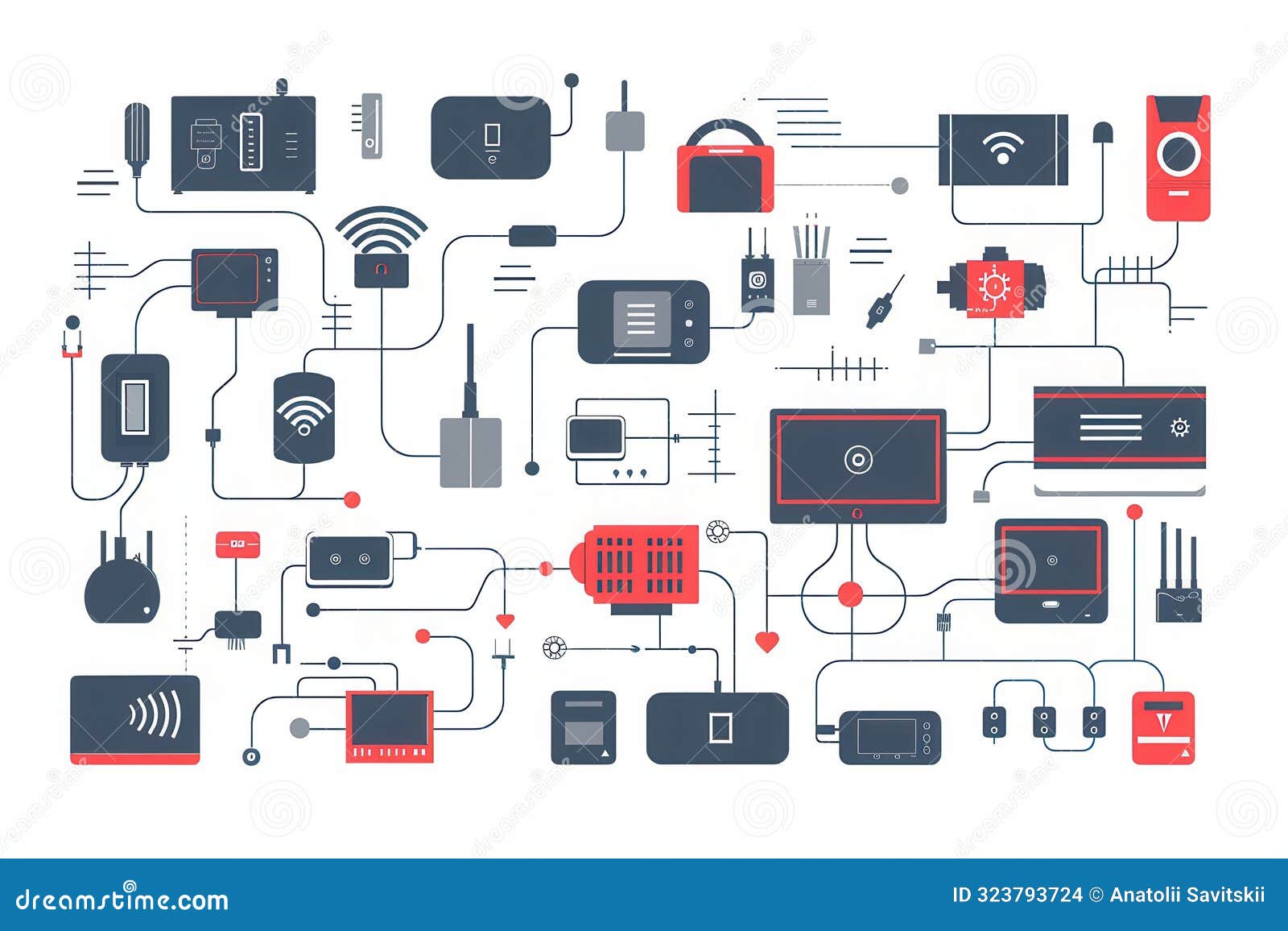 A Network Diagram with Various Smart Home Gadgets Connected To a ...