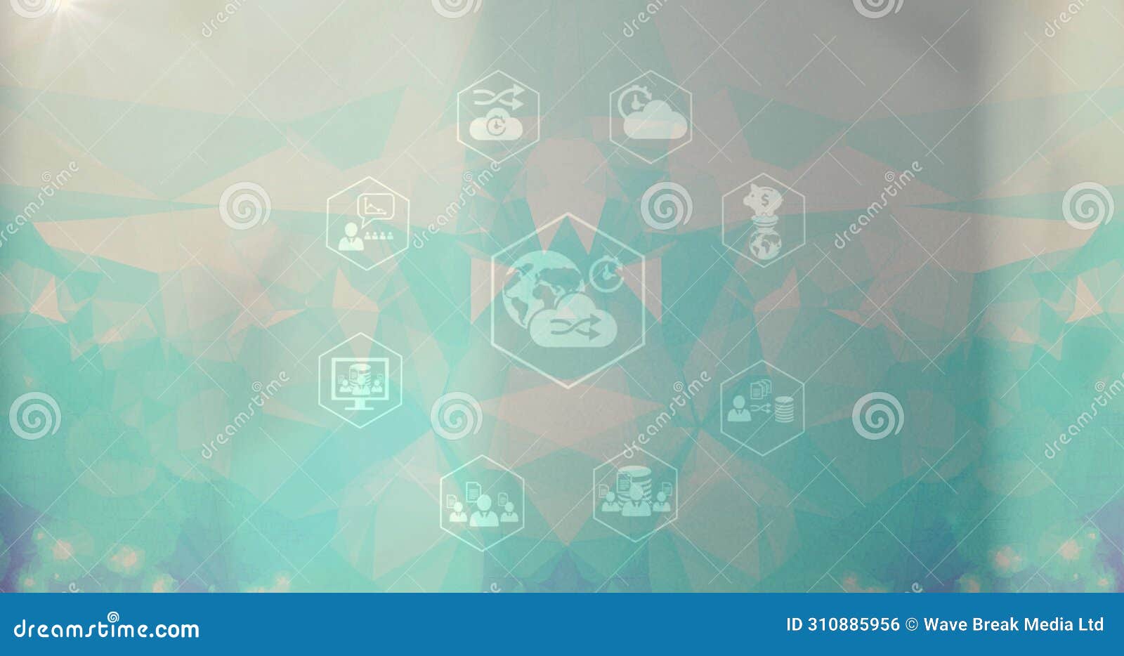 Network of Digital Icons and Plexus Networks Against Green Gradient Background Stock ...