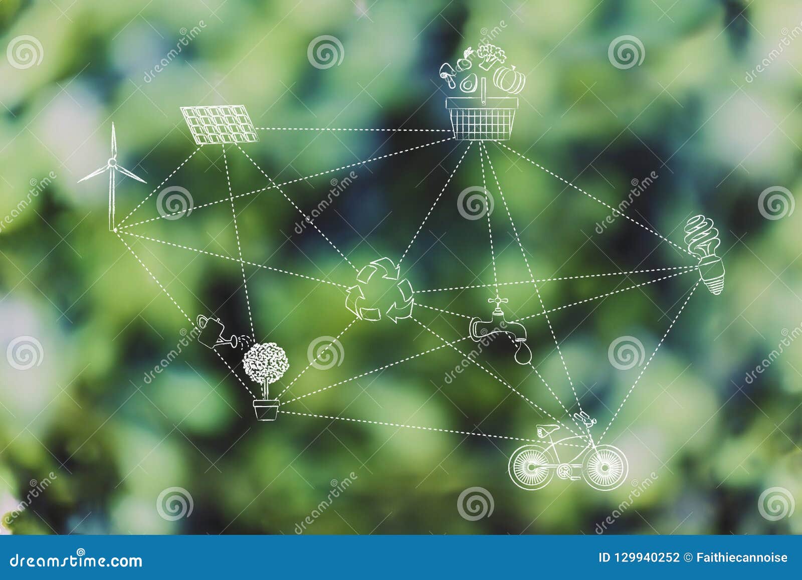 Network of Ecology-related Symbols Link by Dashed Lines Stock Photo ...