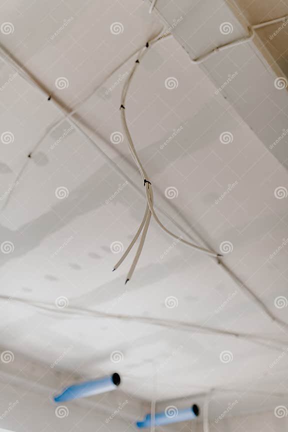 Electric Wires Network Mounted on Ceiling Stock Image - Image of ...