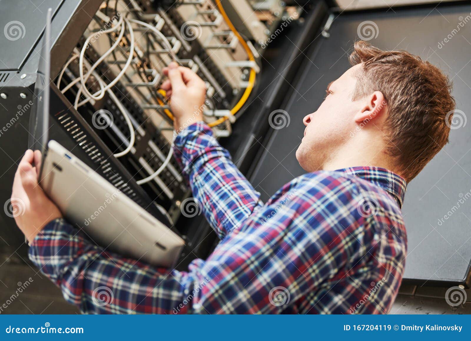Network Engineer Admin Works with Server Equipment Stock Image - Image ...
