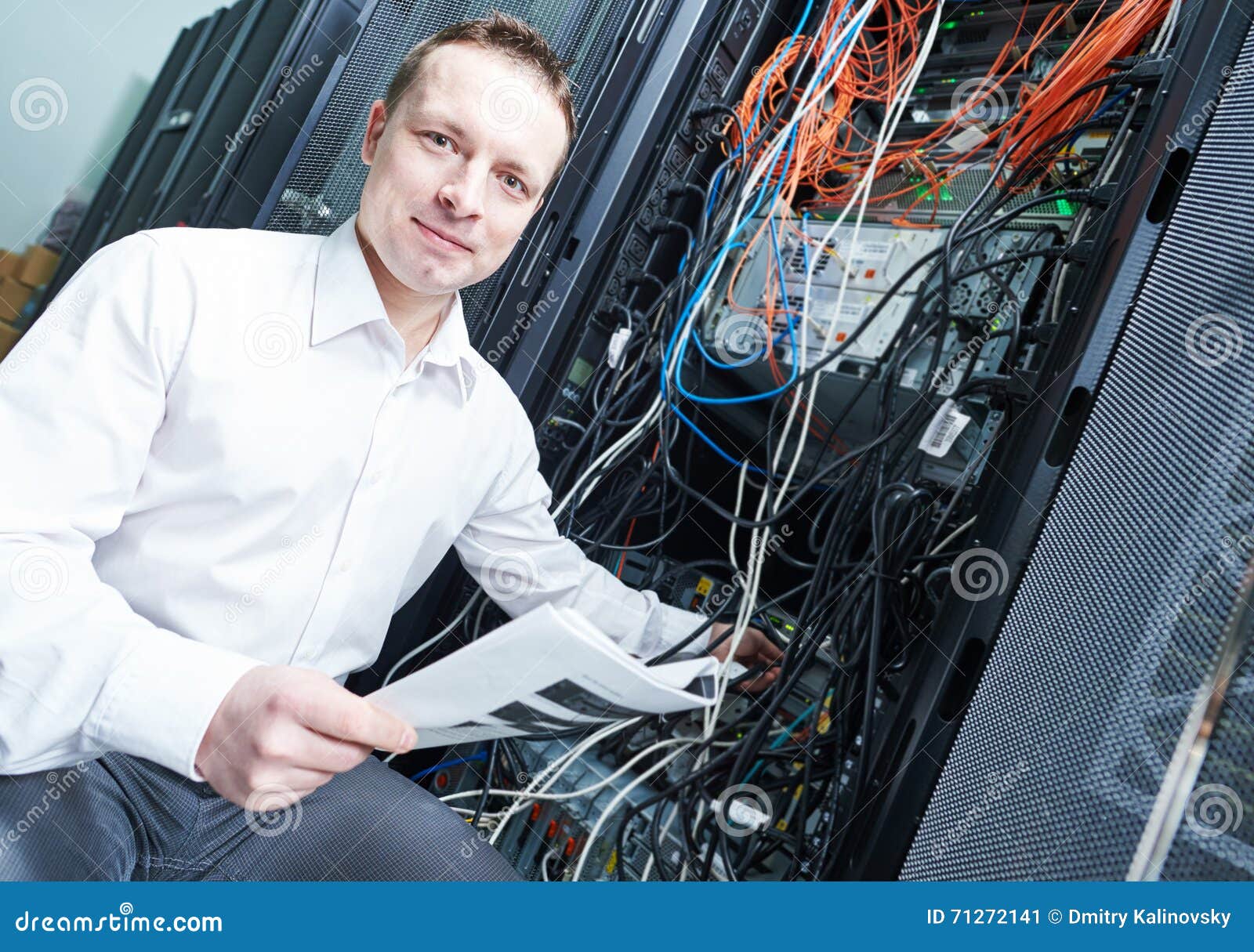 Network Engineer Administrating in Server Room Stock Image - Image of ...