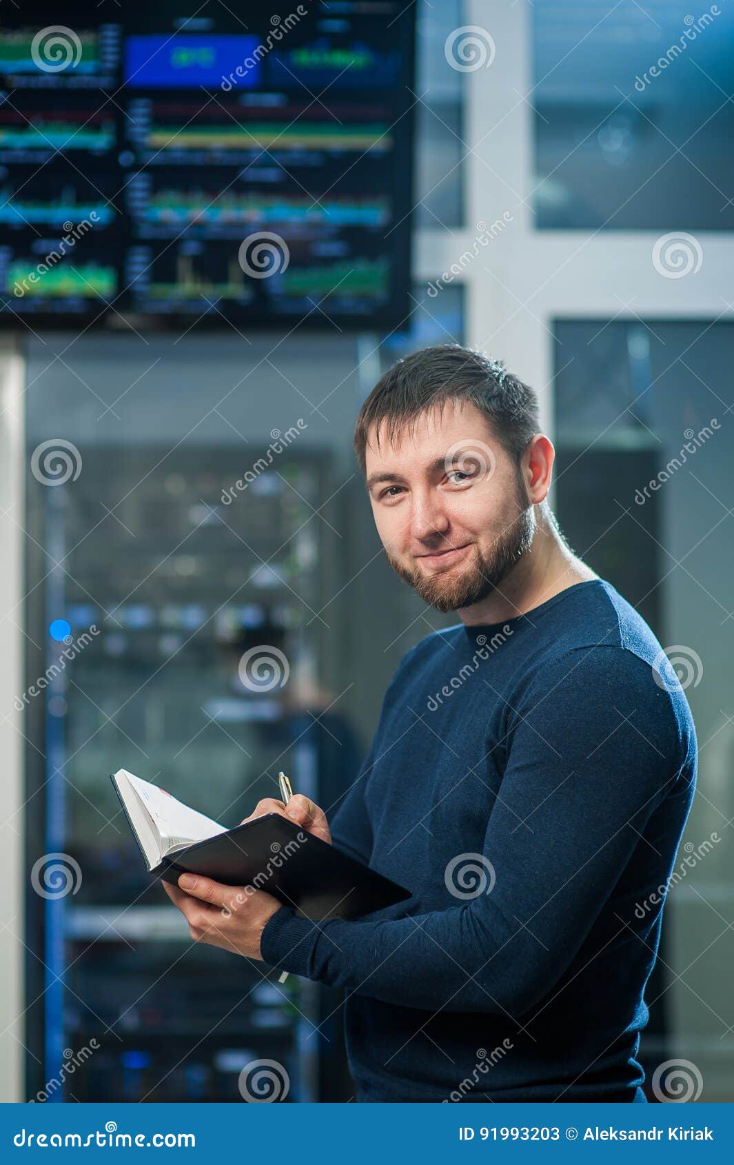 Network Engineer in Server Room with Pen and Tablet Stock Image - Image ...