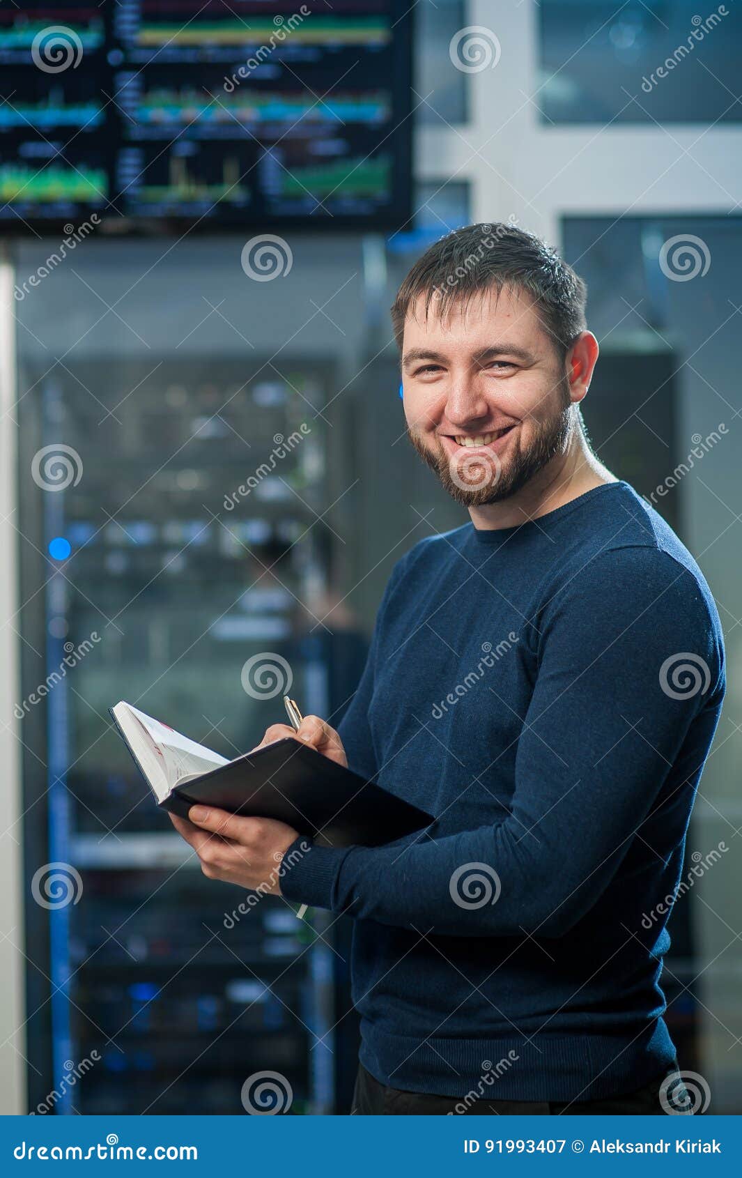 Network Engineer in Server Room with Pen and Tablet Stock Image - Image ...