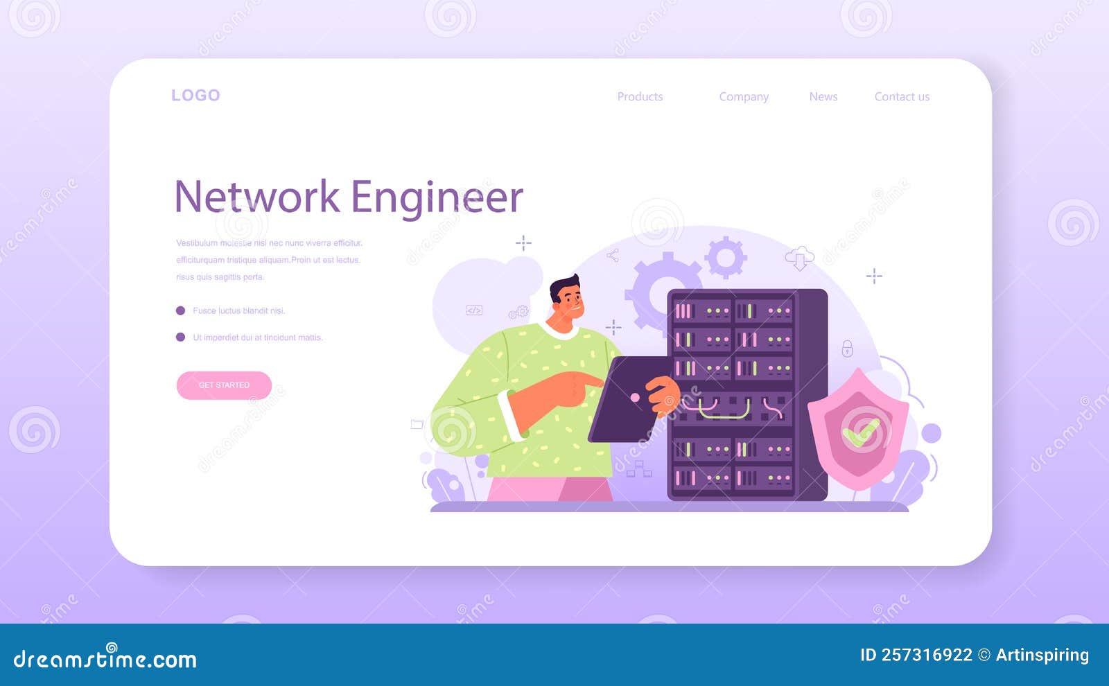 Network Engineer Web Banner or Landing Page. Specialist Setting Up ...