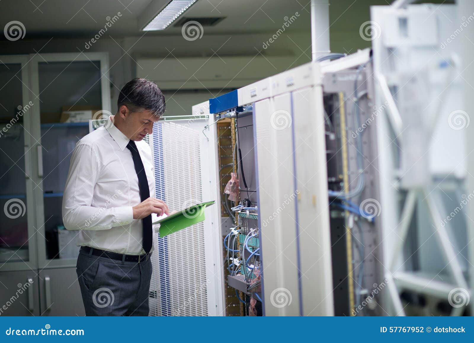 Network Engineer Working in Server Room Stock Photo - Image of center ...
