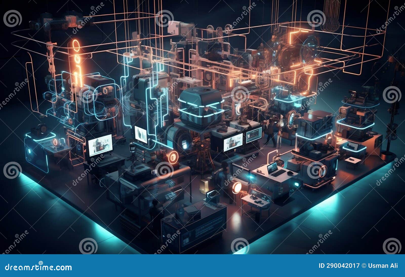Network Equipment and Devices Test Bed. AI Stock Illustration ...