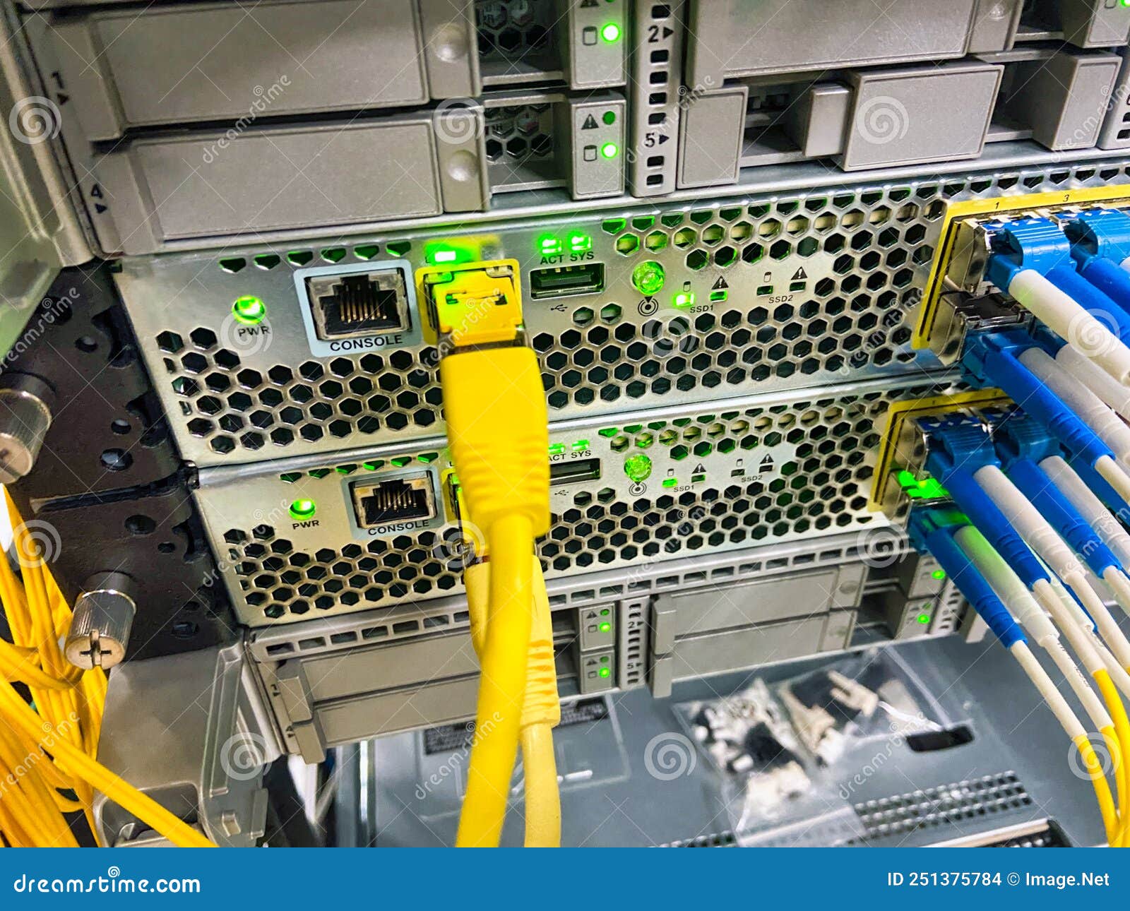Network Equipment with Green Lights Working in a Data Center Stock ...