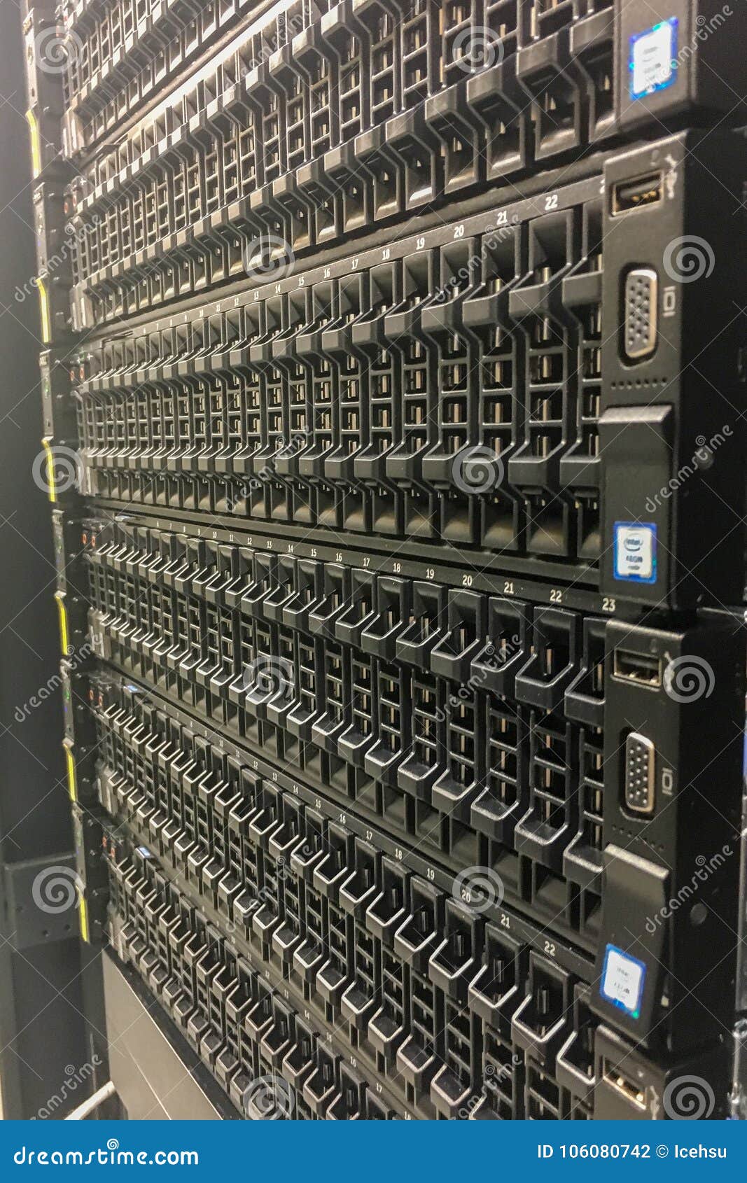 Network equipment racks editorial photography. Image of building ...