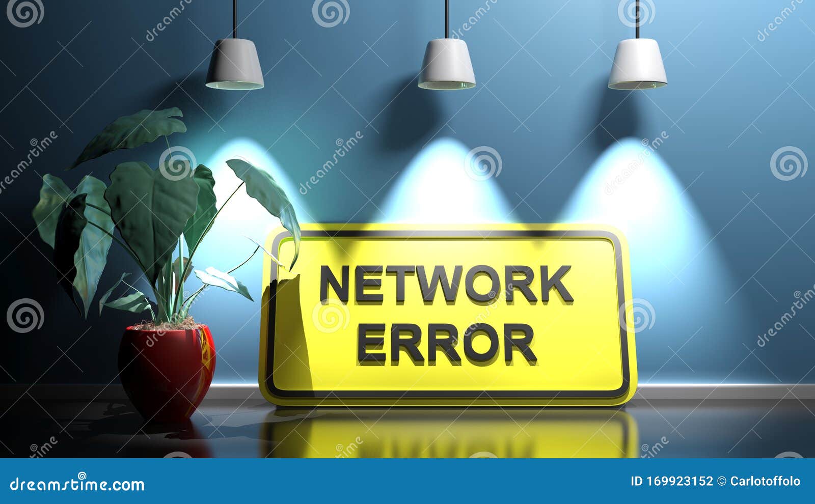 NETWORK ERROR Yellow Sign at Blue Wall - 3D Rendering Illustration ...