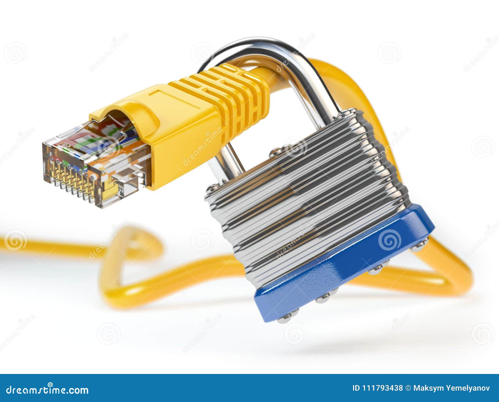 Network Ethernet Cable Locked with Padlock Isolated on White Background ...