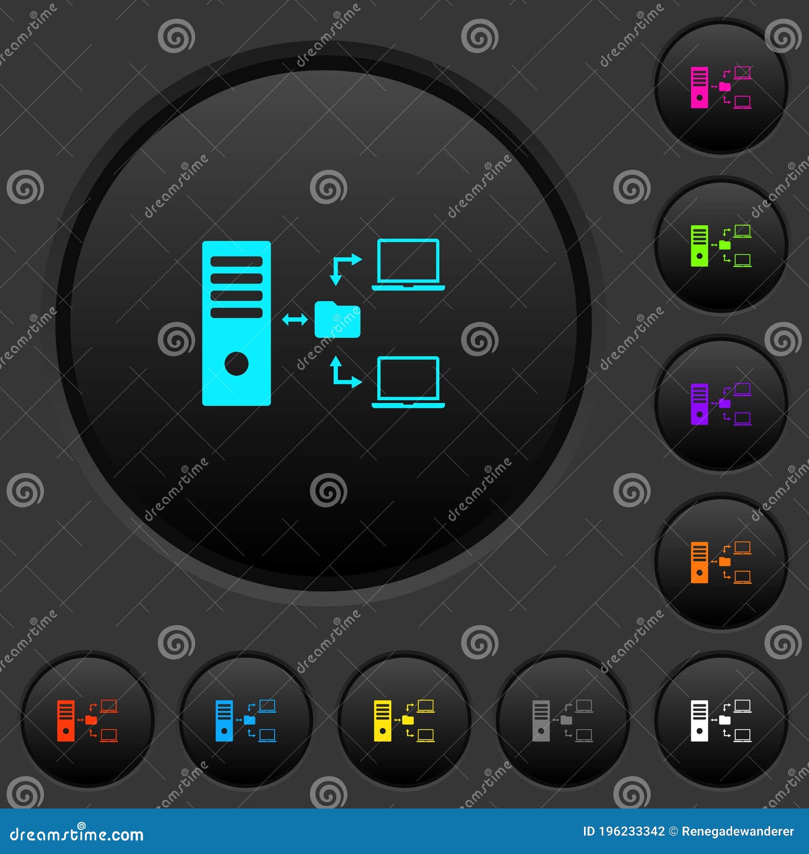 Network File System Icons In Rounded Color Menu Buttons Vector Illustration